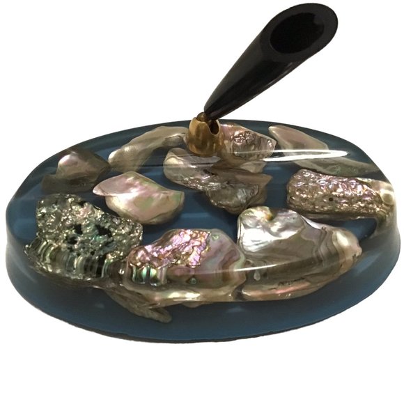 Office | Vintage Lucite Acrylic Resin Abalone Sea Shell Pen Holder Mid ...